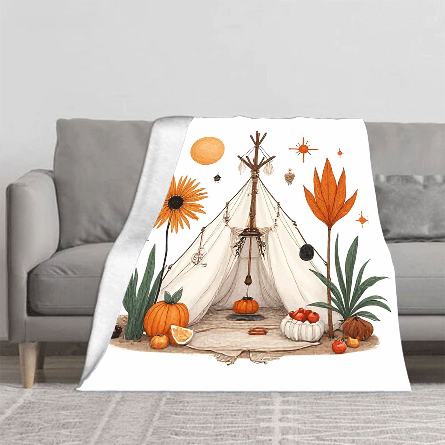 Cozy Autumn-Themed Flannel Blanket - Soft Warm and Durable with Pumpkin ...