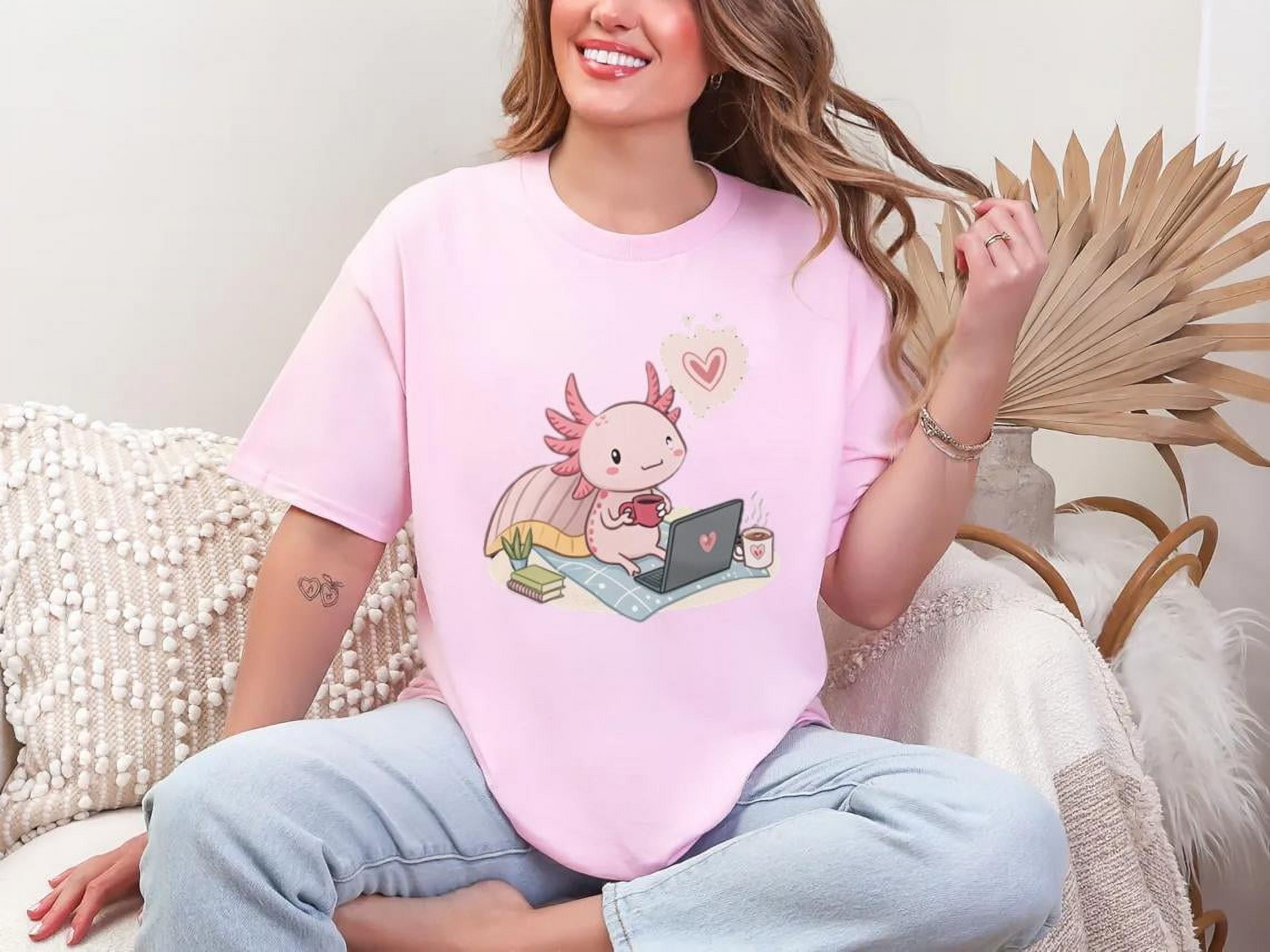 Cozy Axolotl Coffee Book Chill Moment T-Shirt, for men & women, up to ...