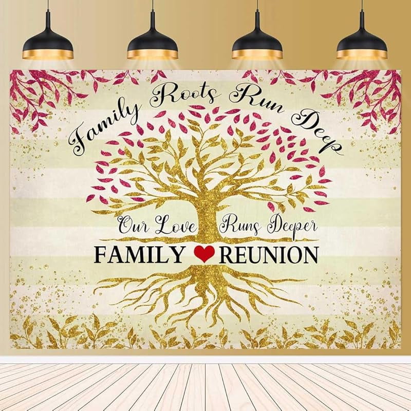 Cozy Backdrop Family Reunion Backdrop Family Tree Leaves Family Members ...