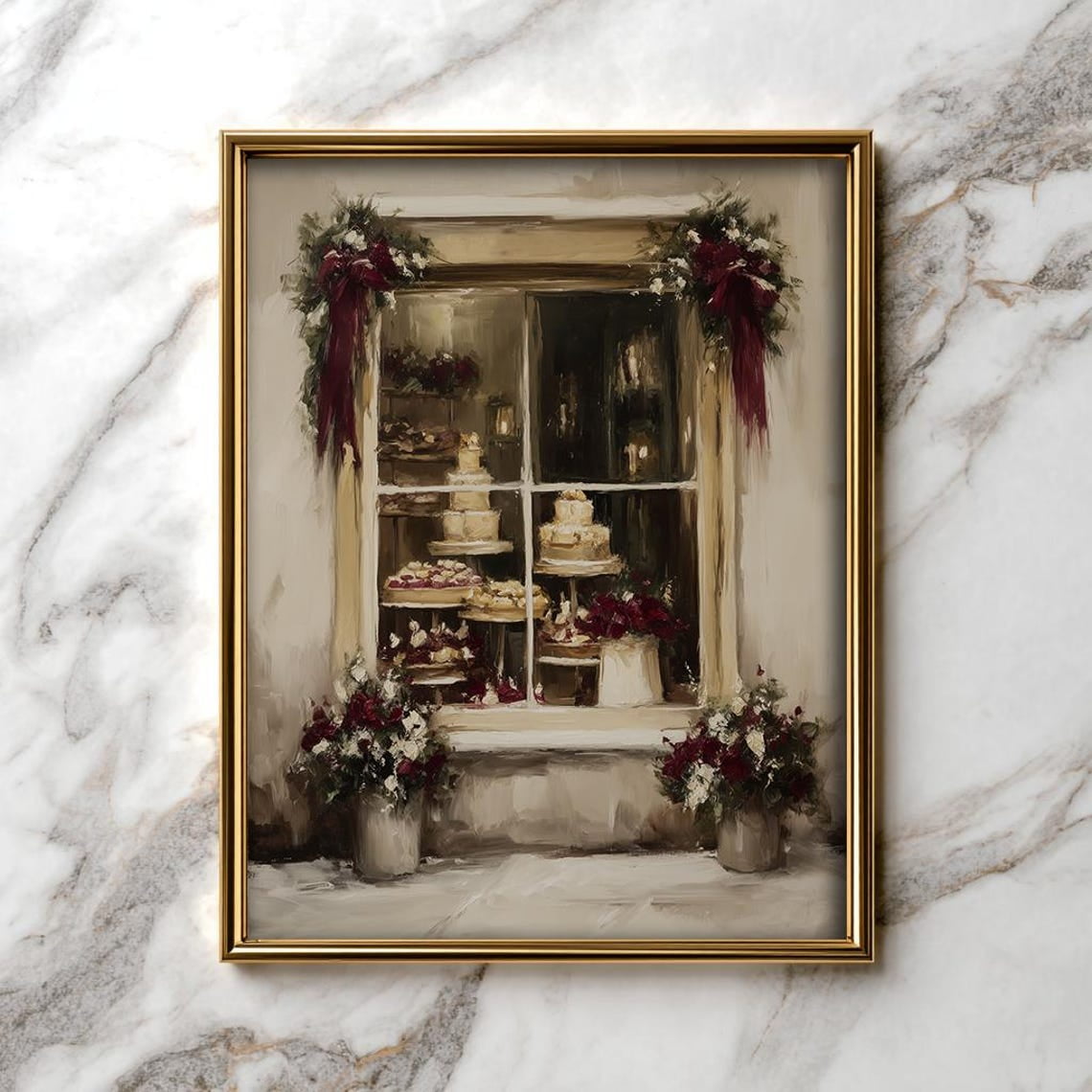 Cozy Bakery Window Display Art - Rustic Festive Wall Art, Vintagedecor ...