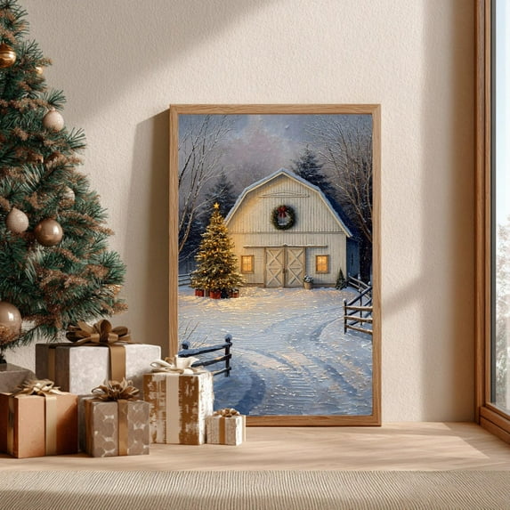Cozy Barn Wall Art, Cozy Farmhouseprint, Winter Landscape, Rustic Scene ...