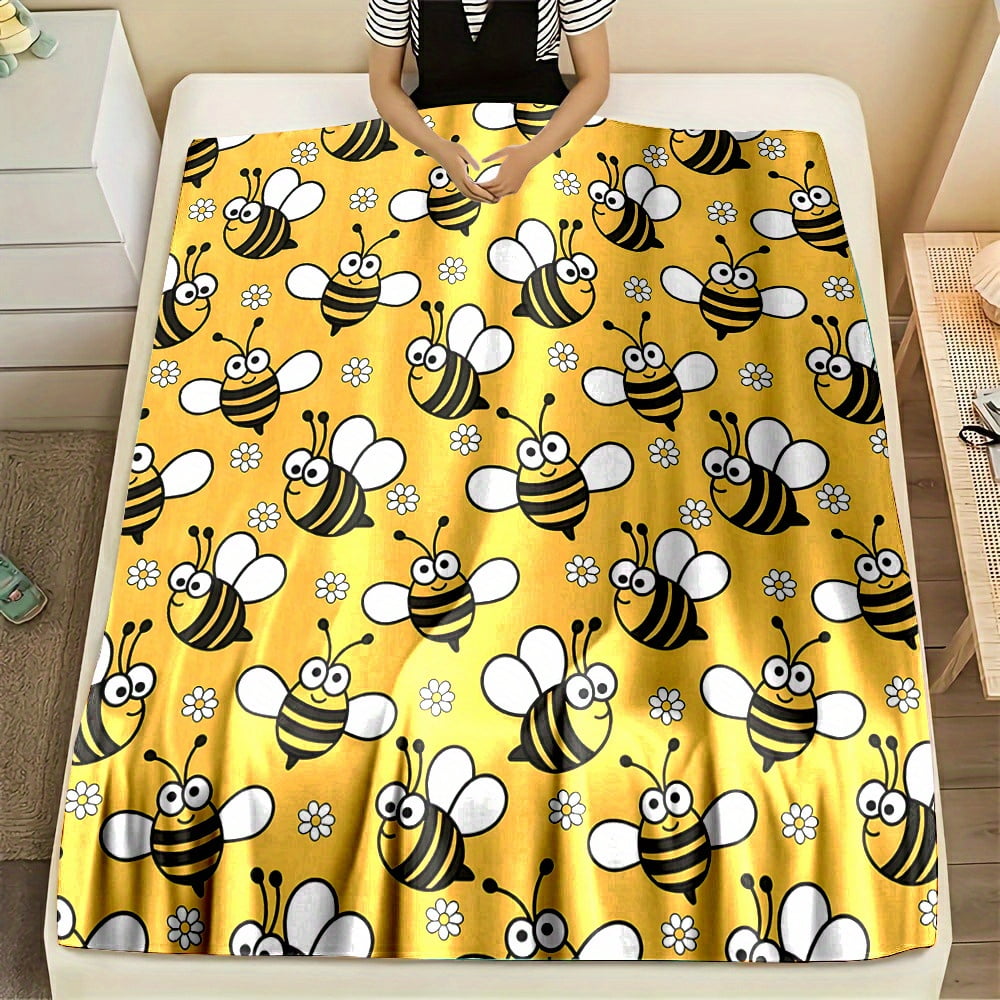 Cozy Bee-Themed Flannel Throw Blanket - Soft, Reversible, All-Season ...