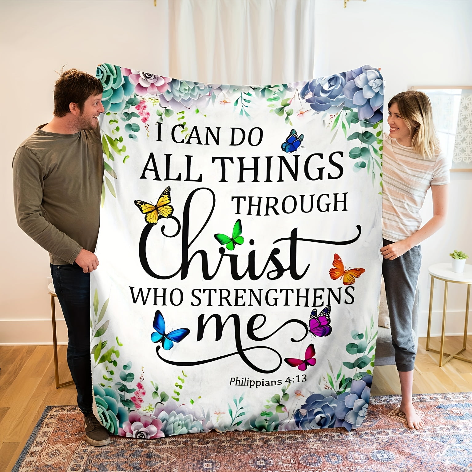 Cozy Bible Verse Pattern Blanket Soft Warm Plush Flannel Fabric ...