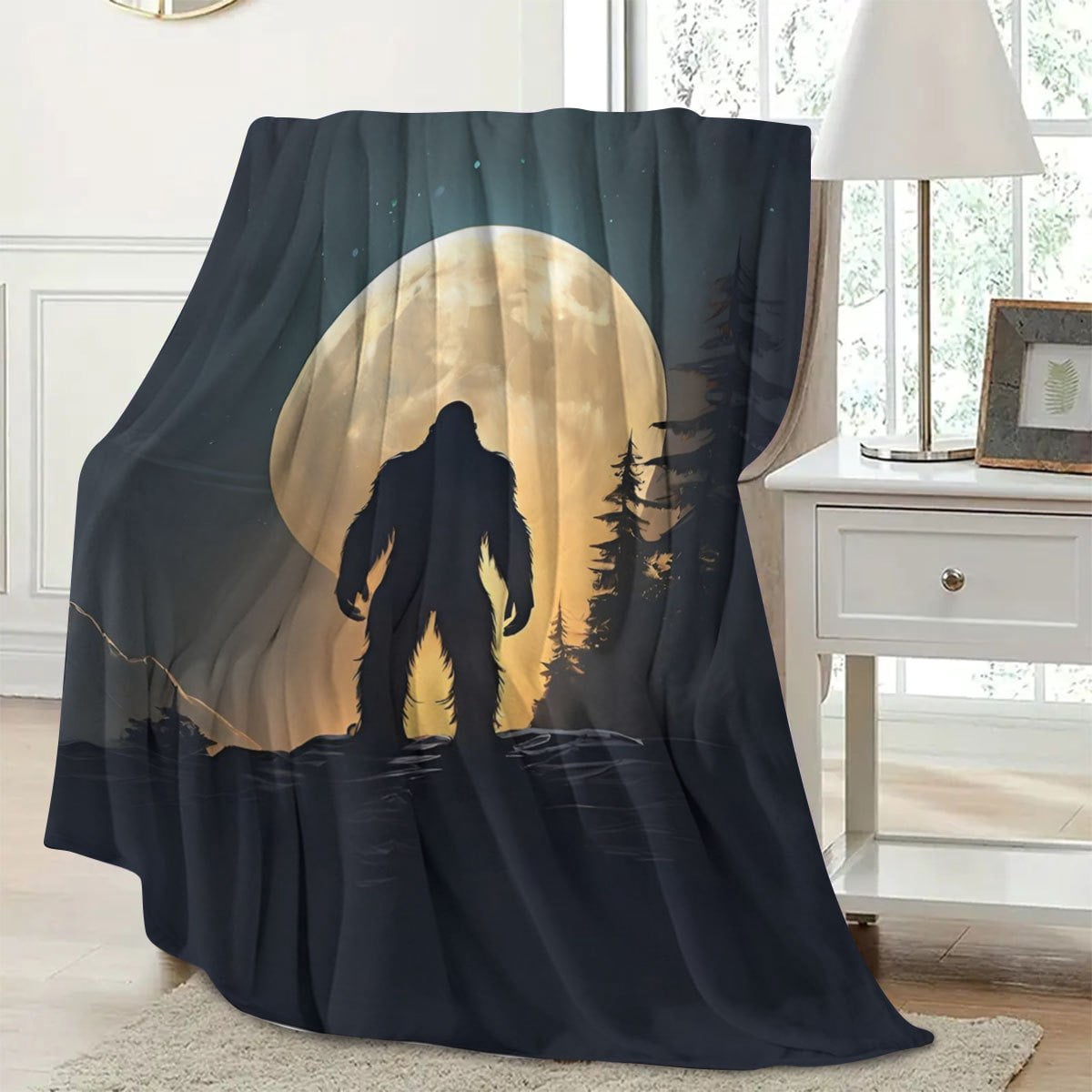 Cozy Bigfoot Moonlight Flannel Throw Blanket Soft Warm Plush with Full ...