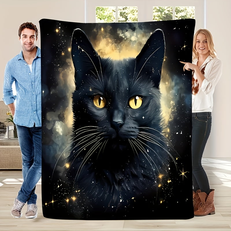 Cozy Black Cat Flannel Blanket - Soft Warm All-Season Throw with Starry ...