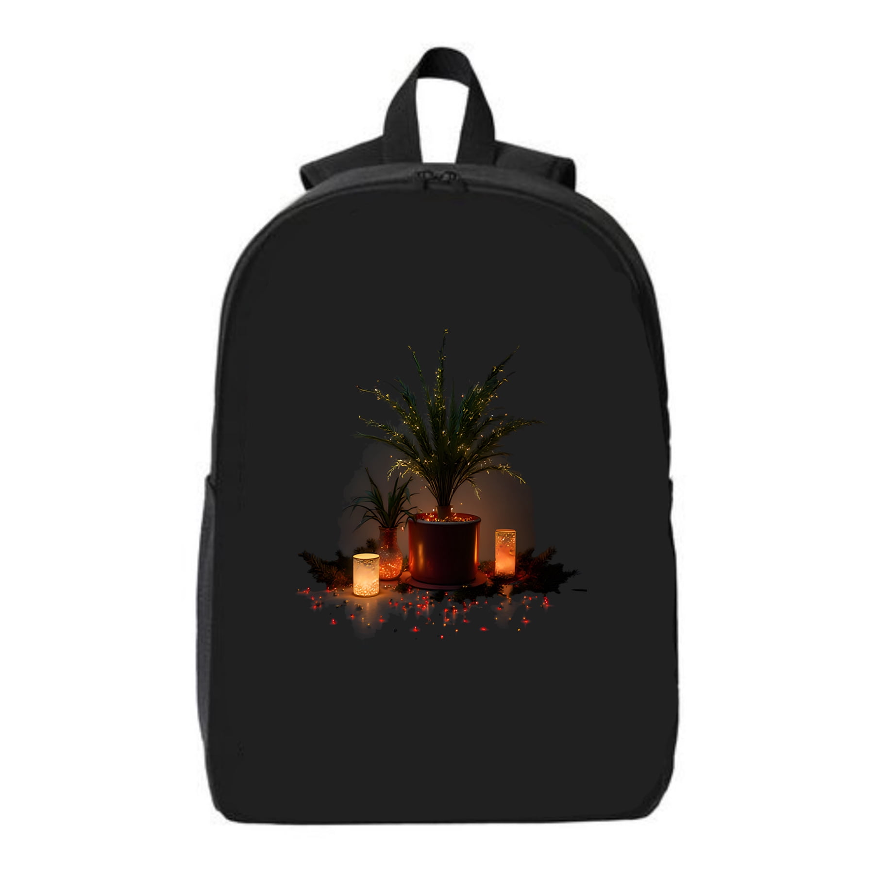 Cozy Black Laptop Backpack with Potted Plant Design & Glowing Lights ...