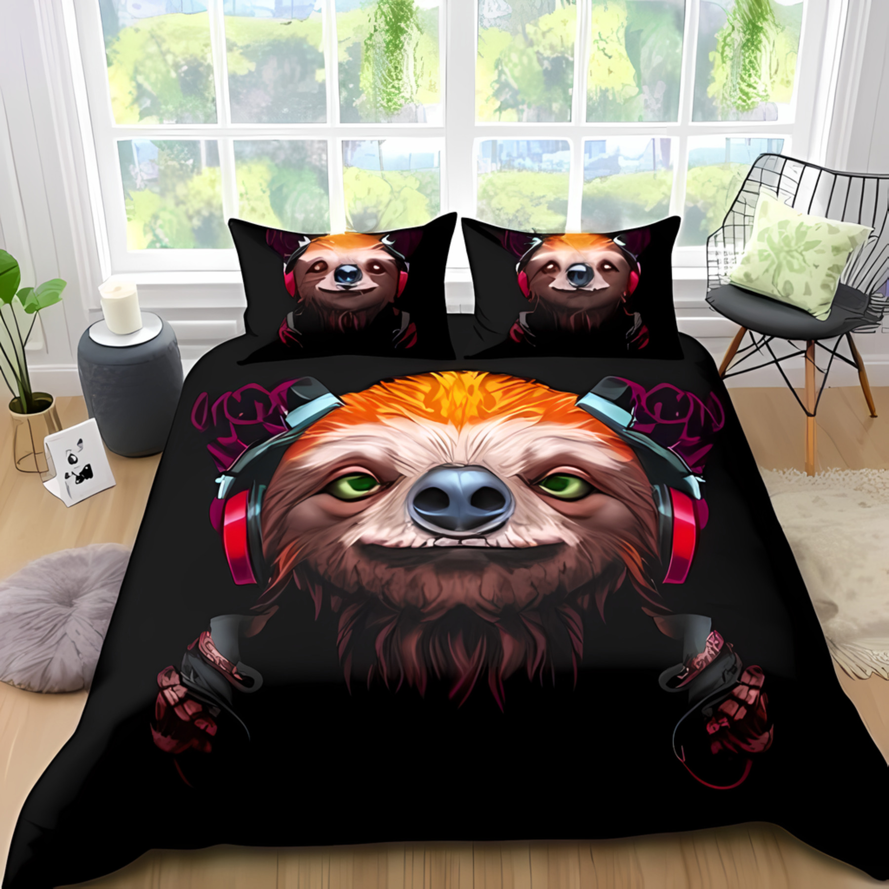 Cozy Black Sloth Comforter Set with Vibrant Graphic Design Perfect for ...
