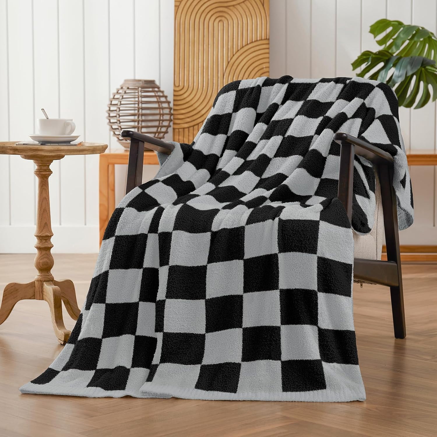 Cozy Black Twin Blanket for Couch, Super Soft Fluffy Checkered Blanket ...
