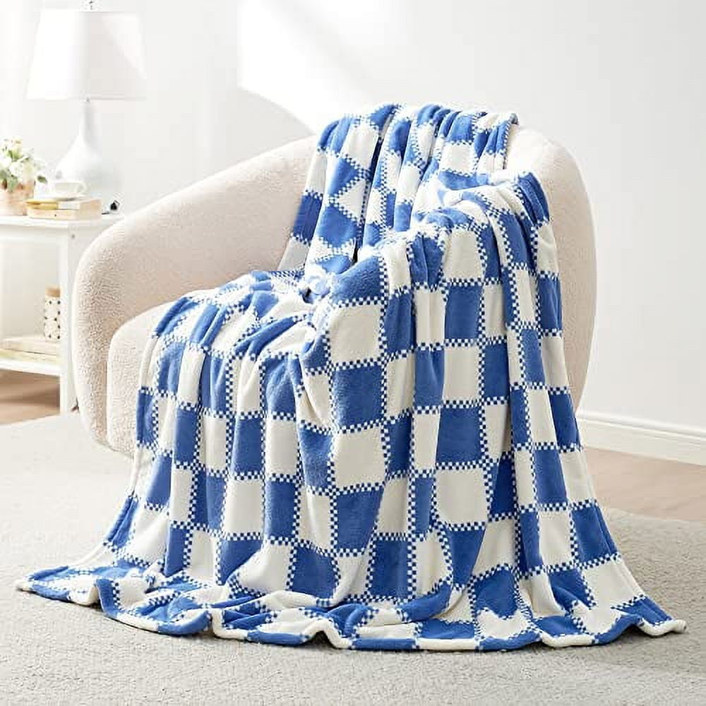 Cozy Bliss Blue Checkered Throw Blanket Ultra Soft Warm Milky Plush ...
