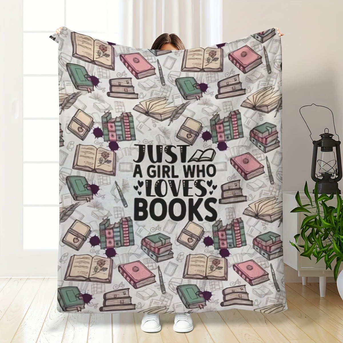 [Cozy Book Blanket] Warm Cozy Flannel Blanket | "Just a Girl Who Loves ...