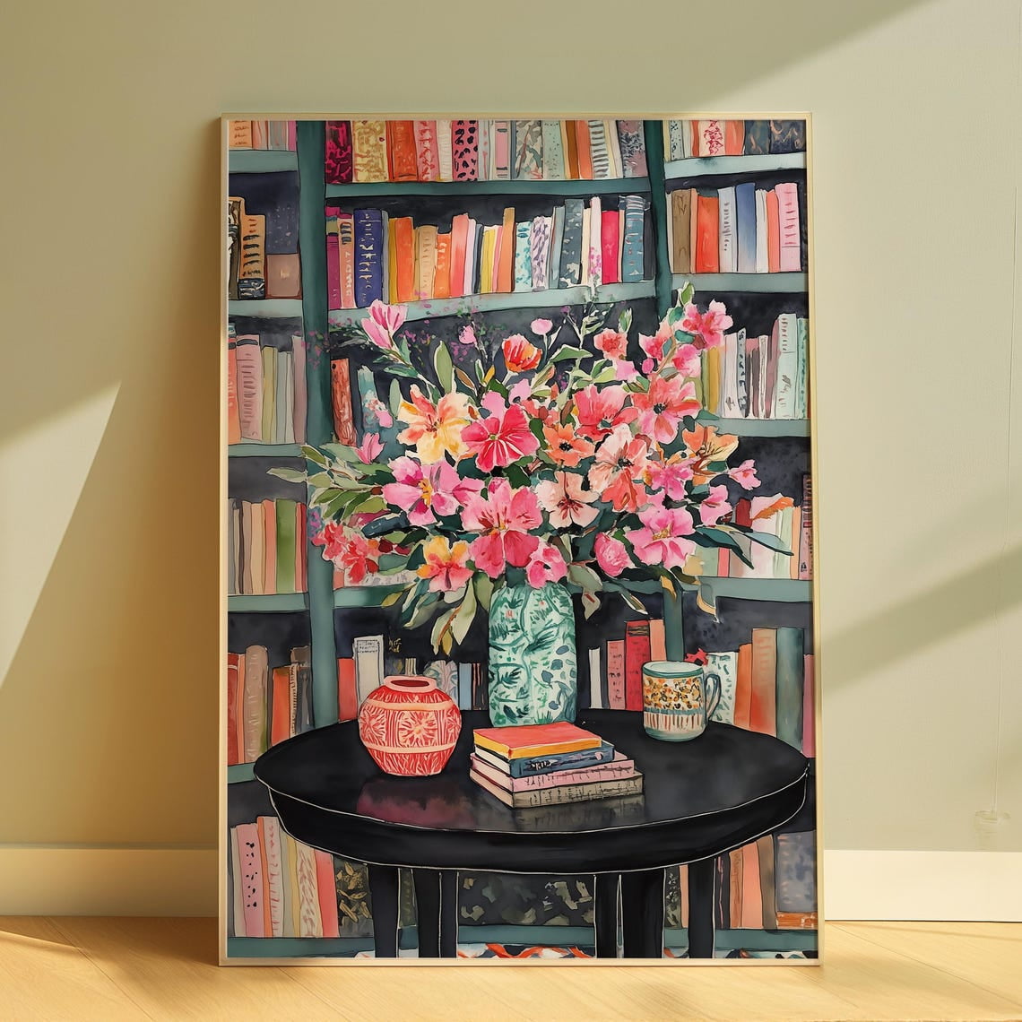 Cozy Book Lover Wall Art Botanical Watercolor Painting For Living Room ...