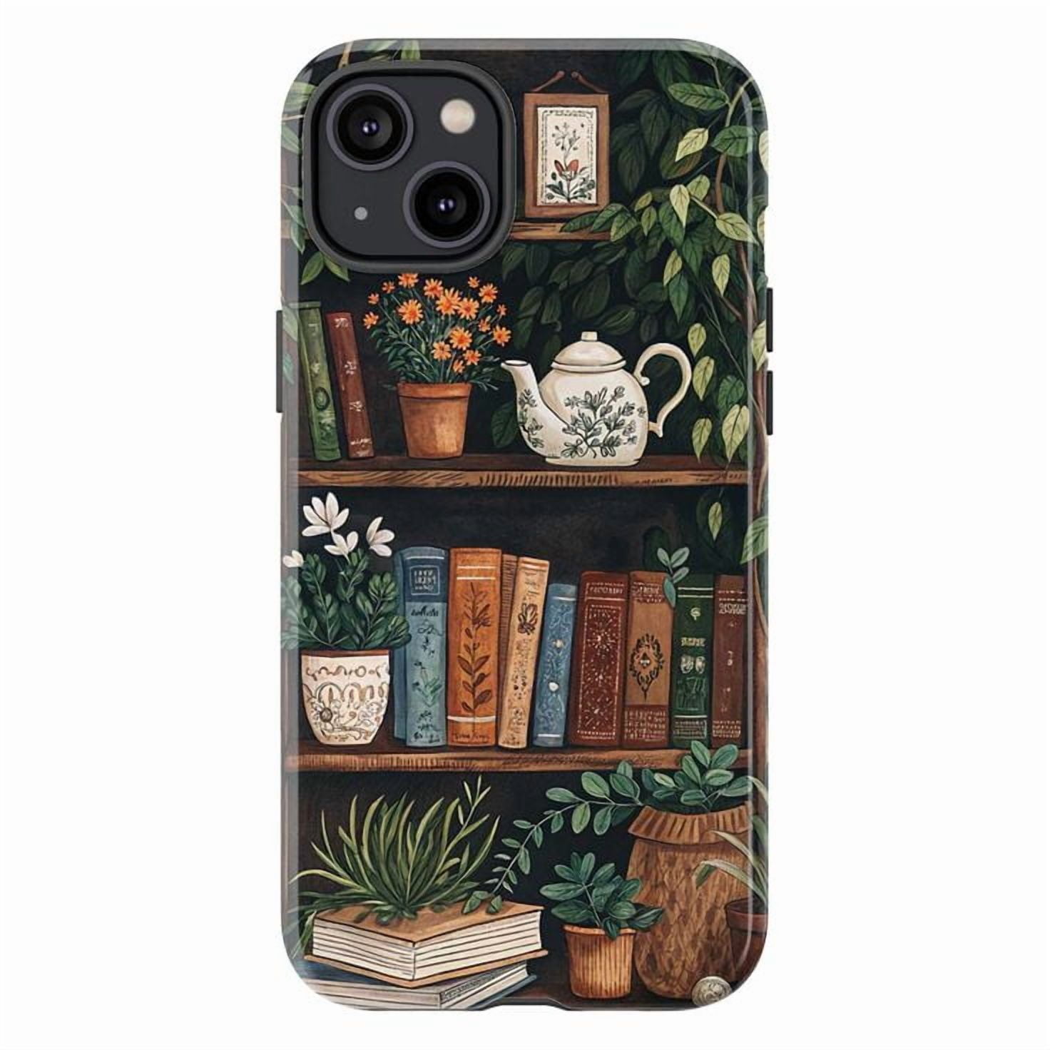 Cozy Book Nook Phone Case | Botanical Bookshelf Design with Plants ...