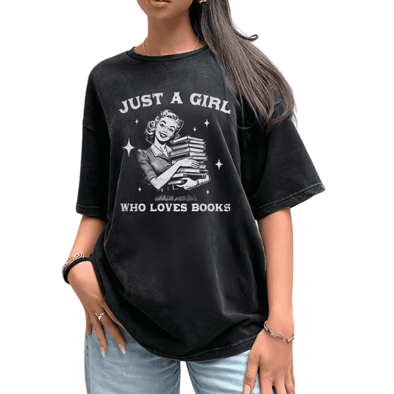 Cozy Book Nook Pigment Dyed Black Graphic Tees Book Loving Girl Print ...