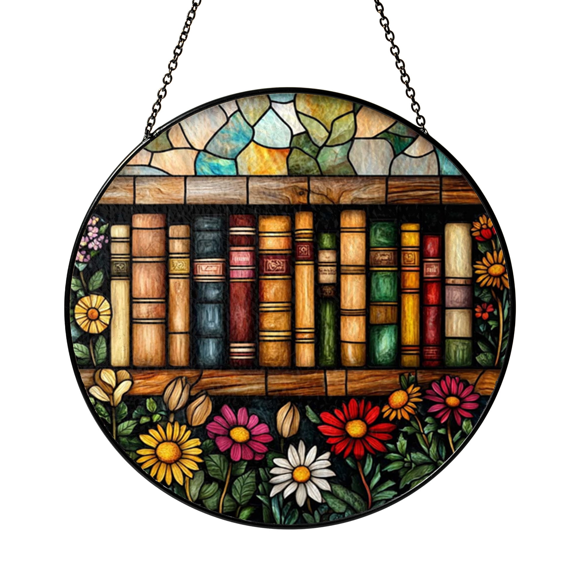 Cozy Bookshelf Scene Stained Glass Suncatcher – Decorative Window Art ...