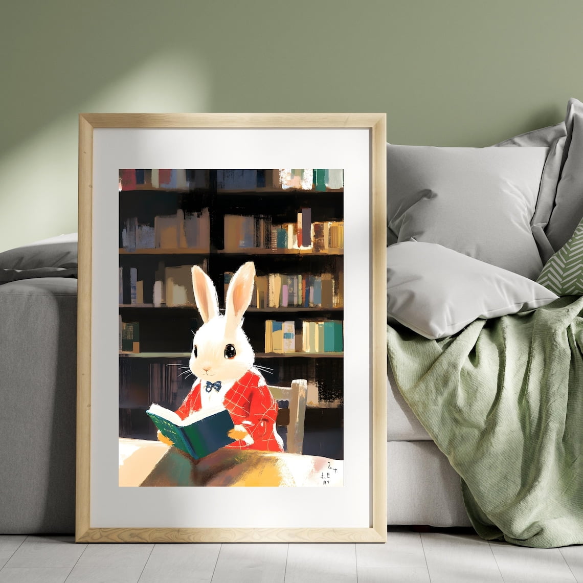 Cozy Bunny Reading Book Poster, Adorable Rabbit Art, Whimsical Animal ...