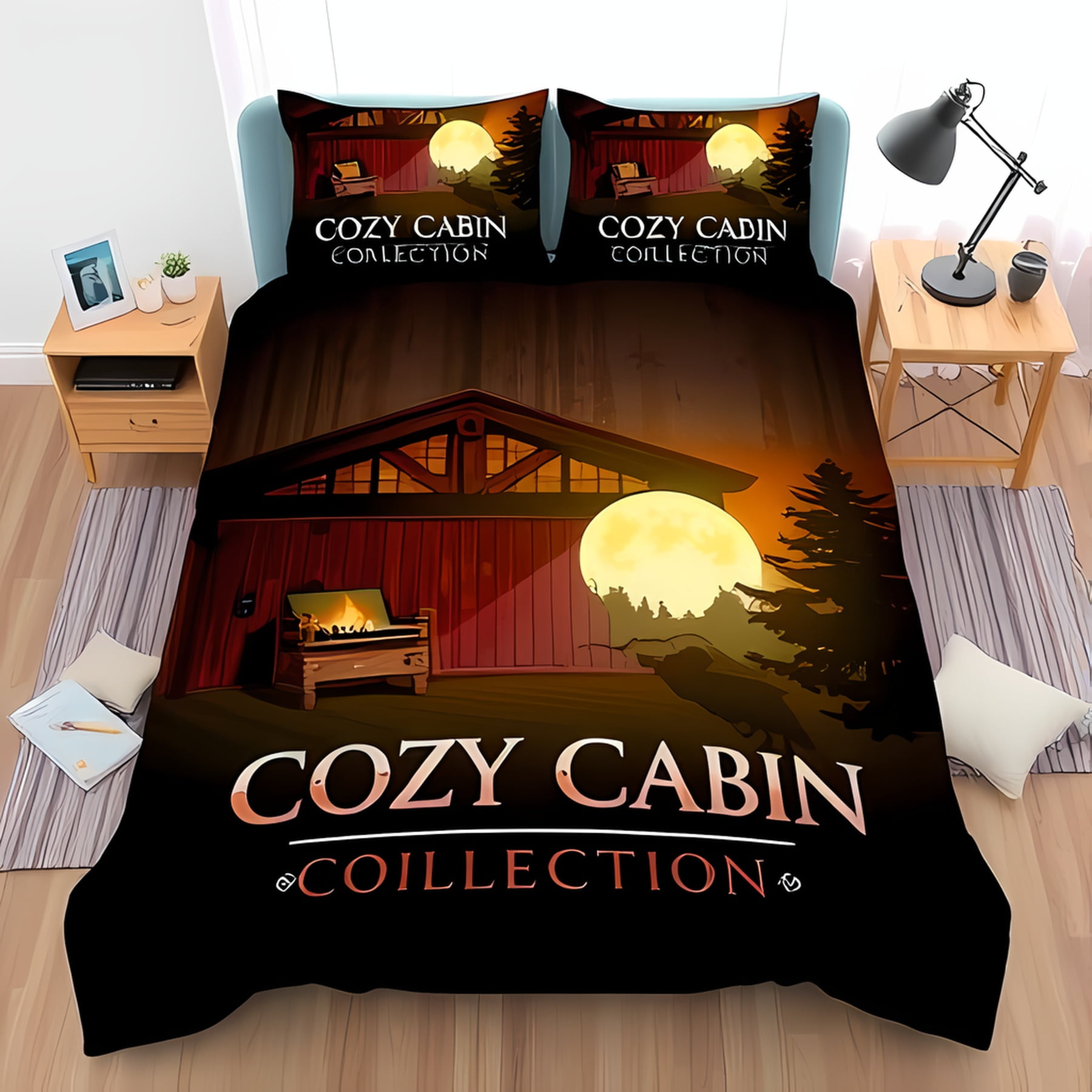 Cozy Cabin Collection 3-Piece Pillowcase & Duvet Cover Set - Rustic Red ...