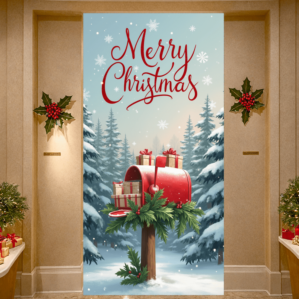 Cozy Cabin Holiday Banner Winter Scene Snowy Landscape Decoration for ...