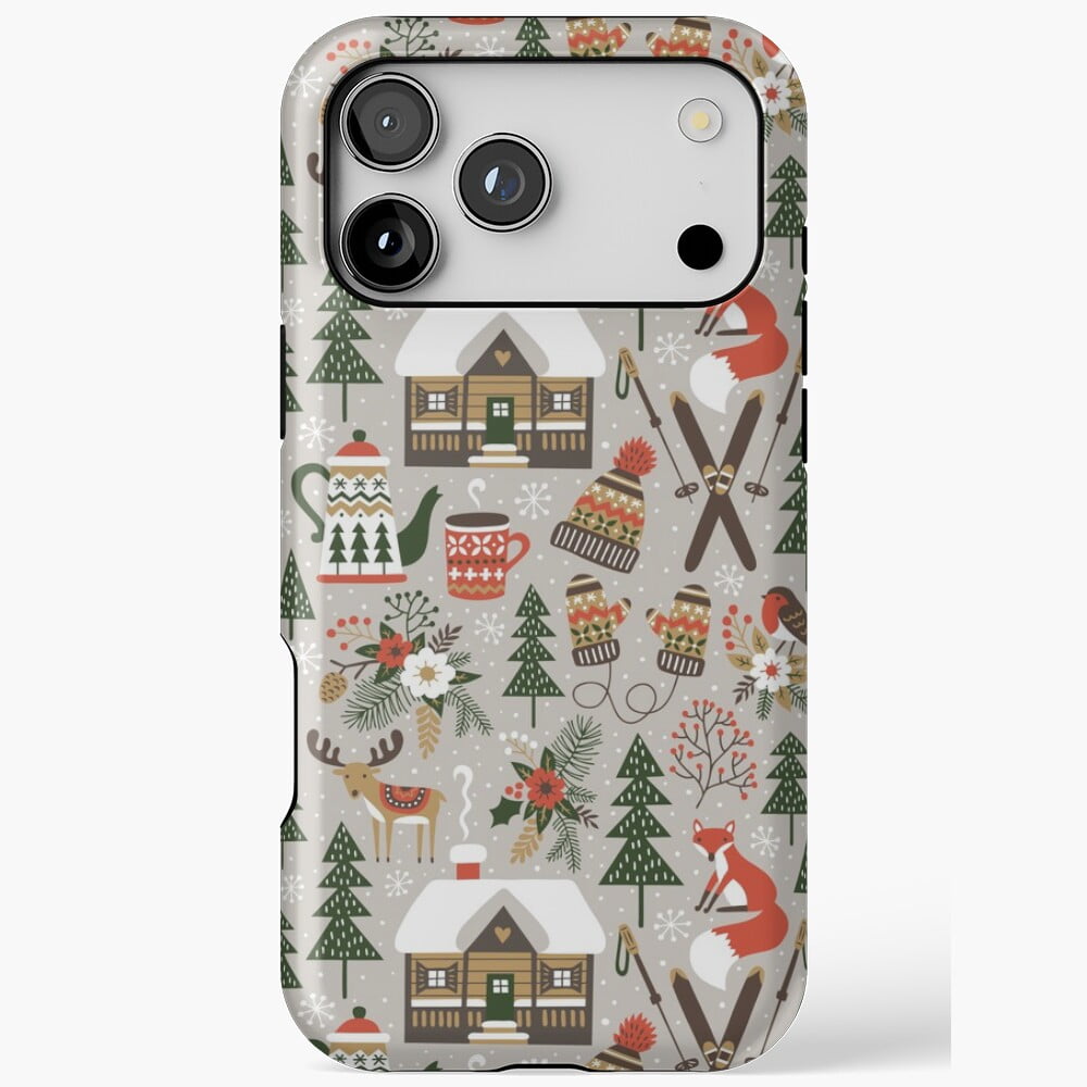 Cozy Cabin Light Grey Winter Case for iPhone 11 12 13 14 15 16 17 Pro ...