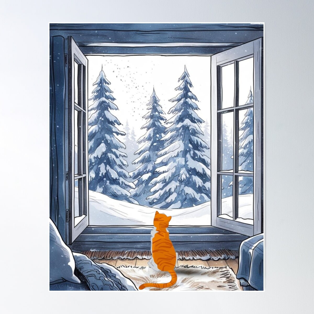 Cozy Cabin Orange Cat Poster Wall Art, Modern Wall Decor For Living ...