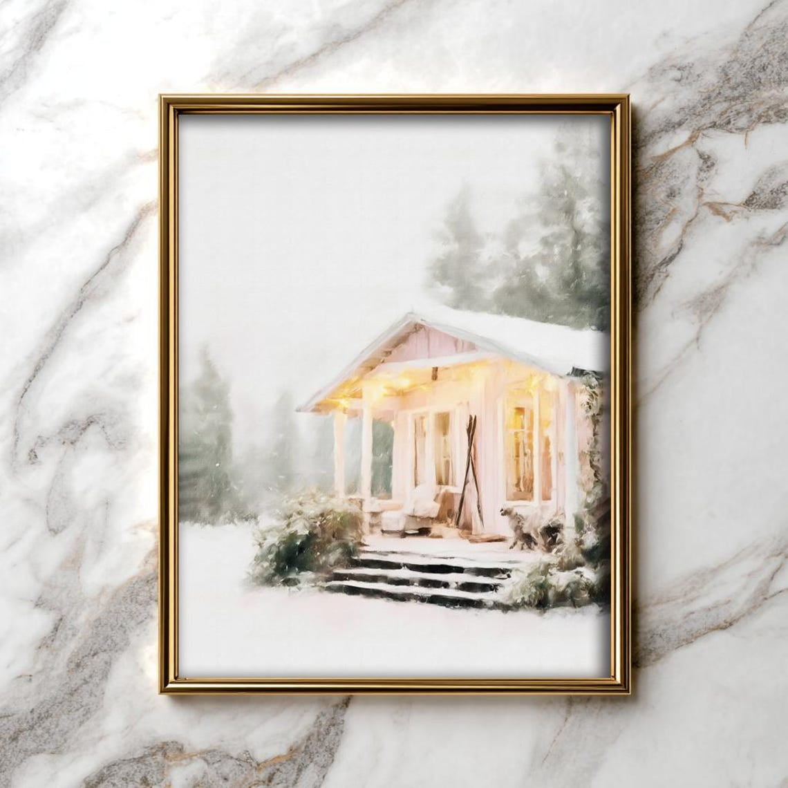 Cozy Cabin Porch At Twilight Art - Rustic Winter Decor, Moody ...
