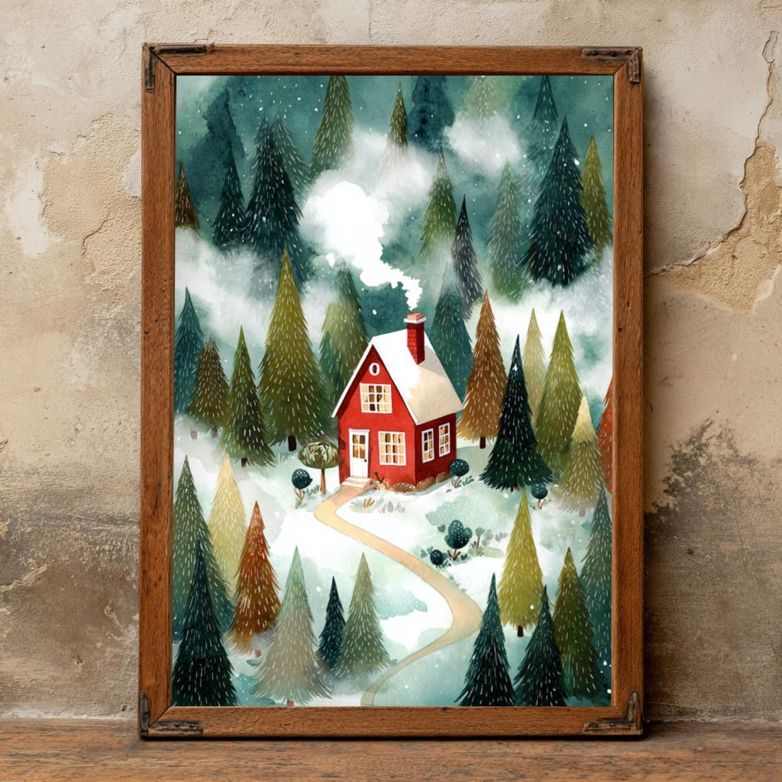Cozy Cabin Print Red House, WinterDecor Poster Decor, Unframed Canvas ...