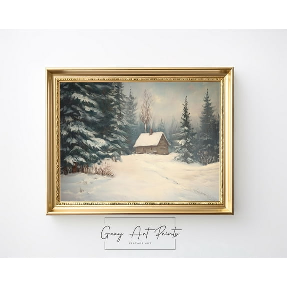 Cozy Cabin In Snowy Pine Forest, Rustic Winter Landscape, Wall Art ...