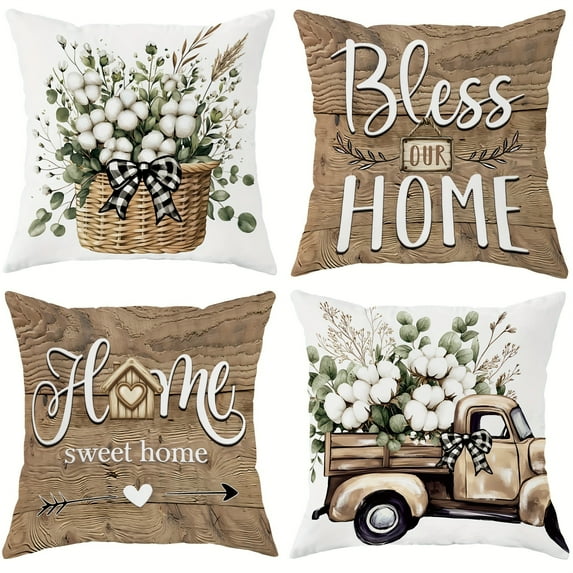 [Cozy Cabin-Style Pillow Covers] 4pcs Rustic Cabin-Style Cozy Polyester ...