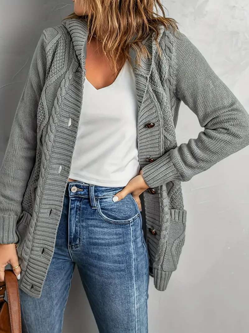 Cozy Cable Knit Button-Up Cardigan (XL, Grey) - Walmart.com