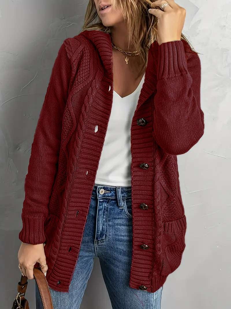 Cozy Cable Knit Button-Up Cardigan (XL, Red) - Walmart.com