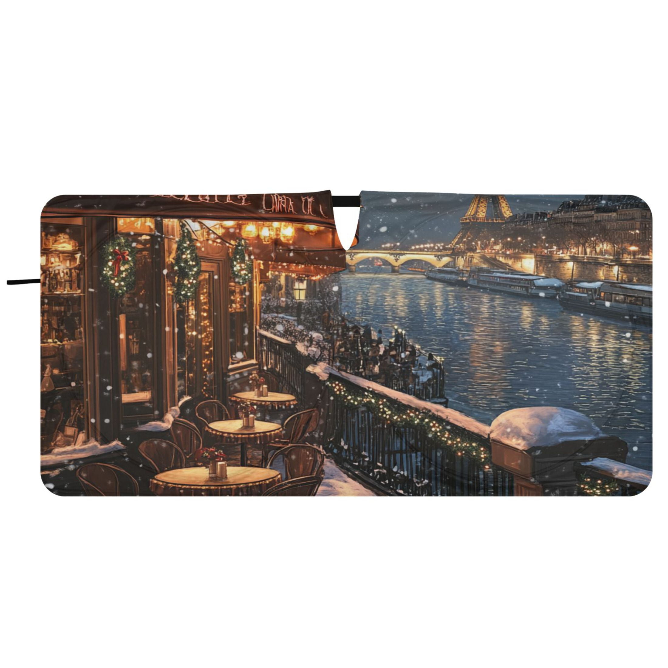 Cozy Cafe Tower Lake Car Windshield Sun Shade Foldable Front Window Shades Cover Sun Visor ...