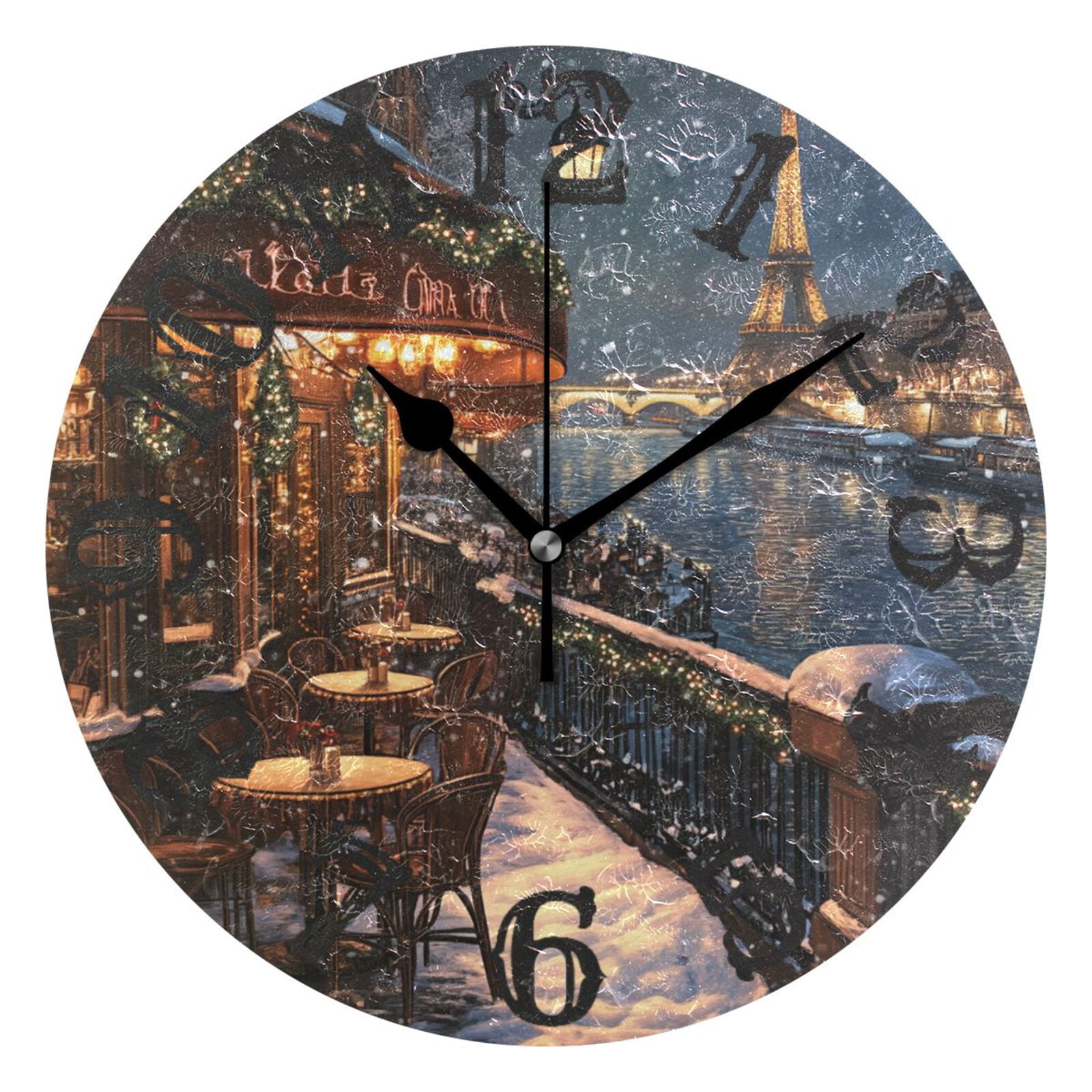 Cozy Cafe Tower Lake Wall Clock 10 inch Non-Ticking Easy to Read ...