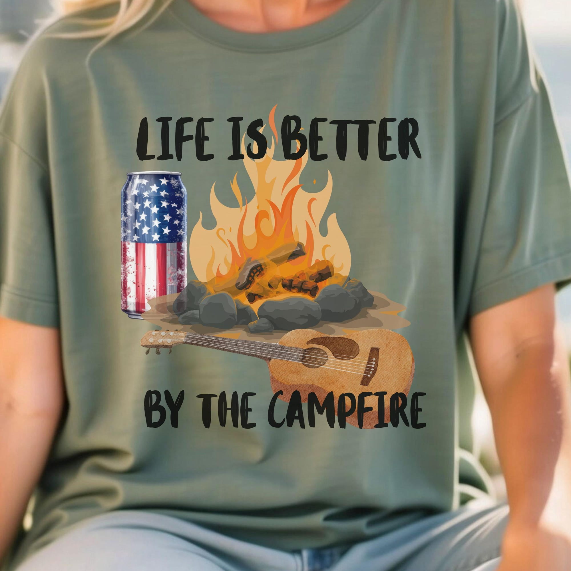 Cozy Campfire Guitar Comfort Colors T-Shirt for Bonfire Nights & RV ...