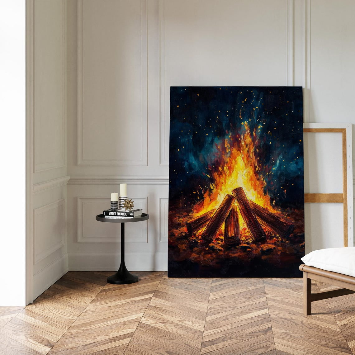 Cozy Campfire Night Art Print – Rustic Bonfire Painting, Outdoor ...