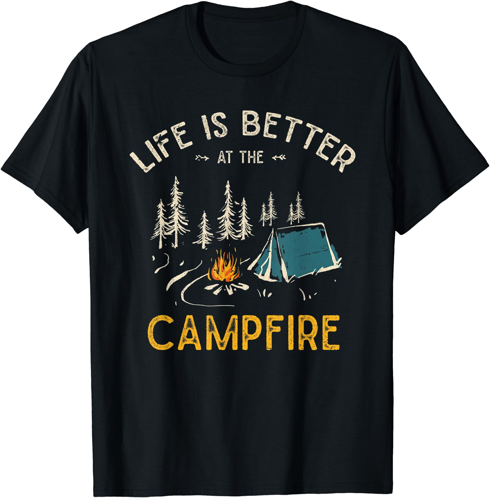 Cozy Camping Scene Life Is Better At The Campfire Funny T-Shirt for ...