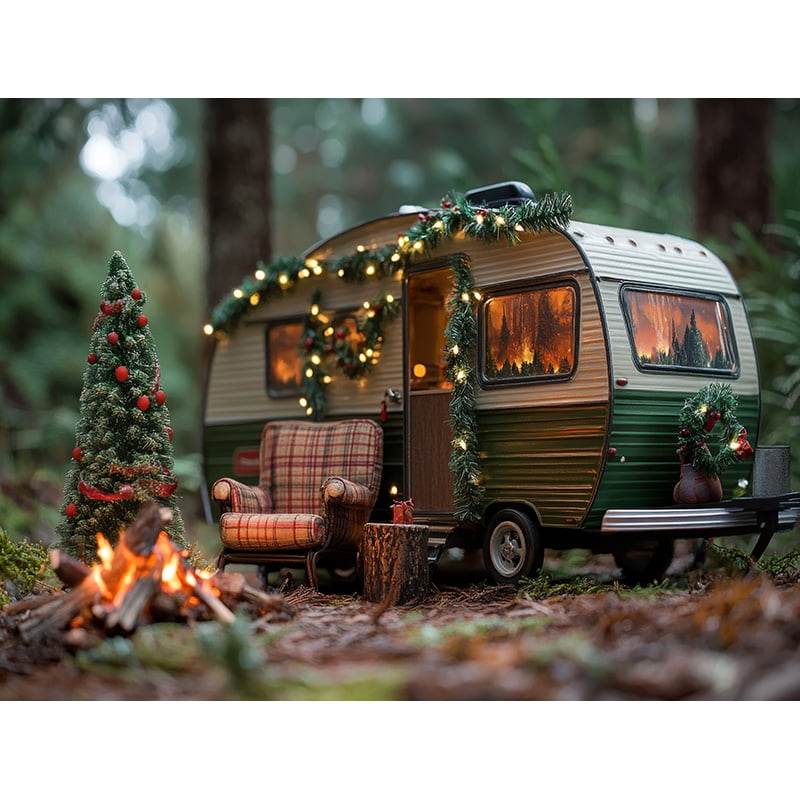 Cozy Camping Trailer Christmas Scene Photography Backdrop Props Winter ...
