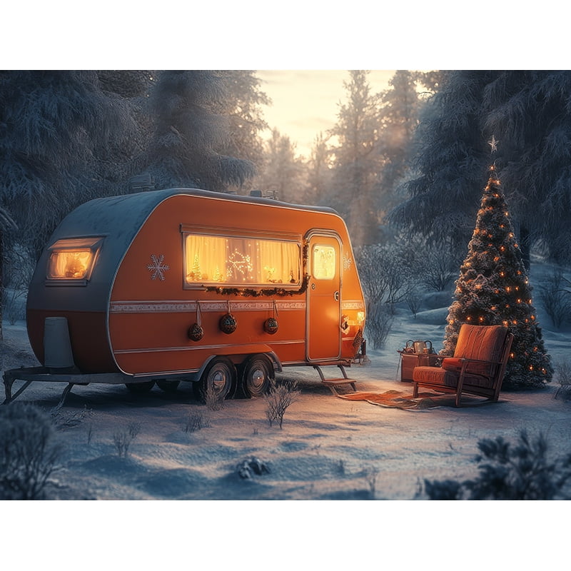 Cozy Camping Trailer Christmas Scene Photography Backdrop Props Winter ...