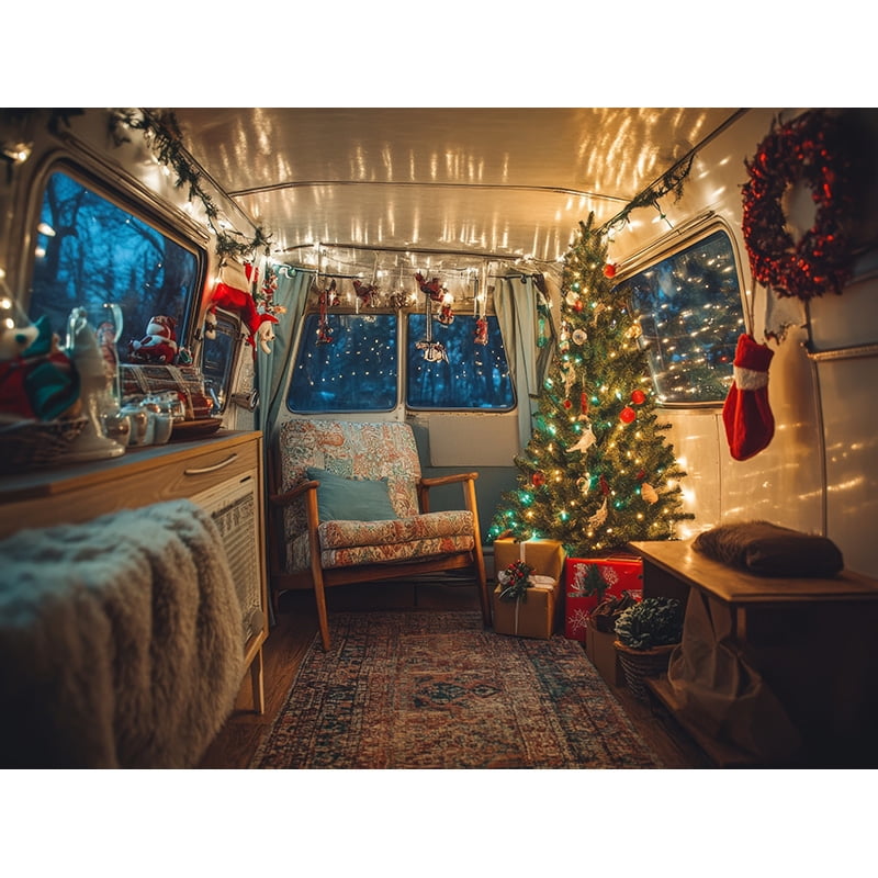 Cozy Camping Trailer Christmas Scene Photography Backdrop Props Winter ...
