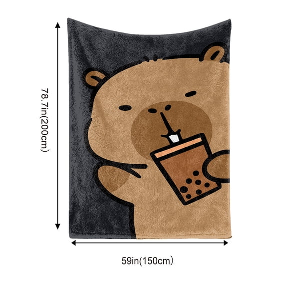 Cozy Capybara Plush Blanket with Boba Tea Print, All-Season Soft Throw ...