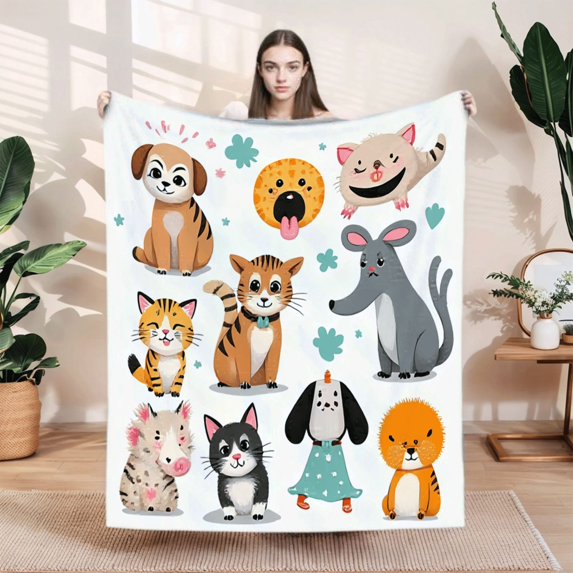 Cozy Cartoon Animal Flannel Blanket - Soft Warm Durable Design with ...