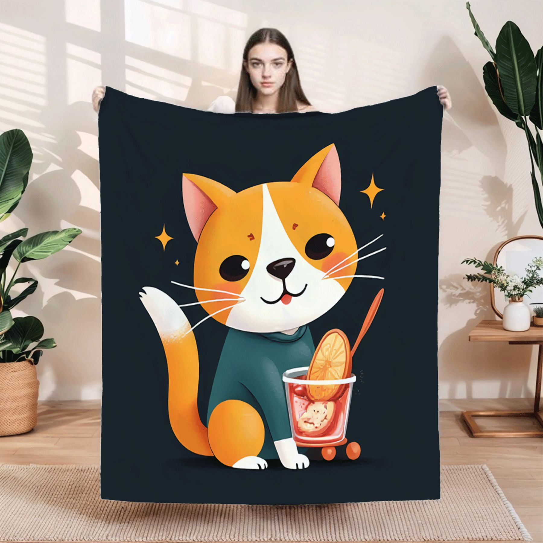 Cozy Cartoon Cat Flannel Blanket - Soft Warm and Durable with Whimsical ...