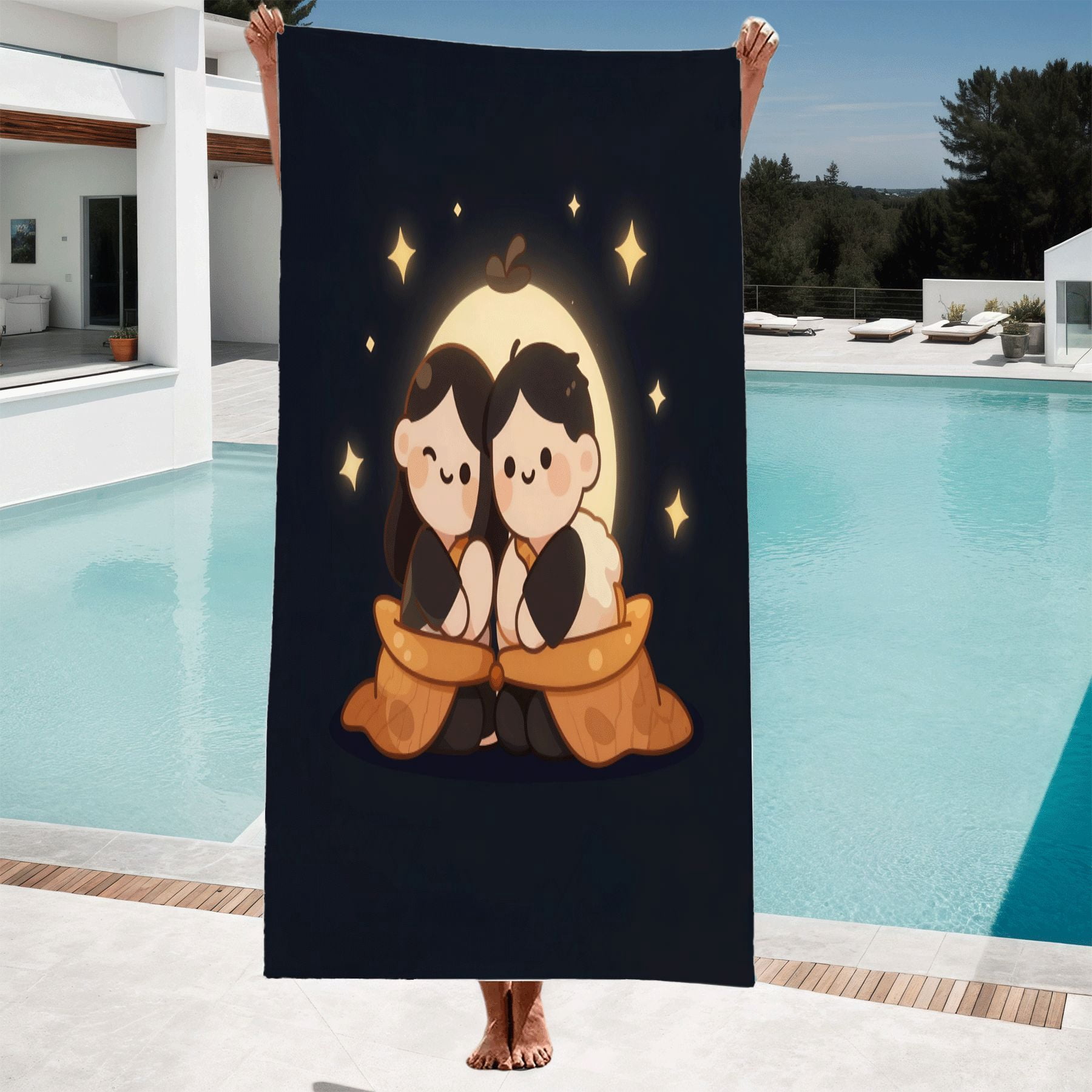 Cozy Cartoon Characters Beach Towel - Fun Student Design with Smiling ...