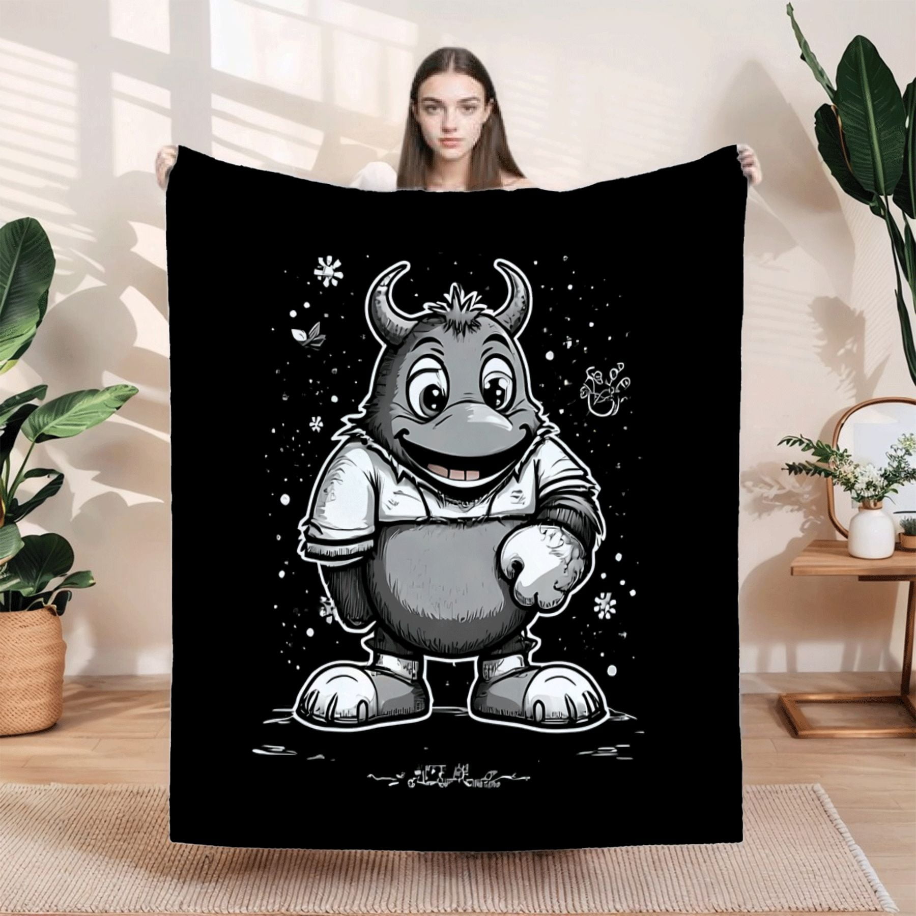 Cozy Cartoon Flannel Blanket with Creature Design - Soft Warm Perfect ...