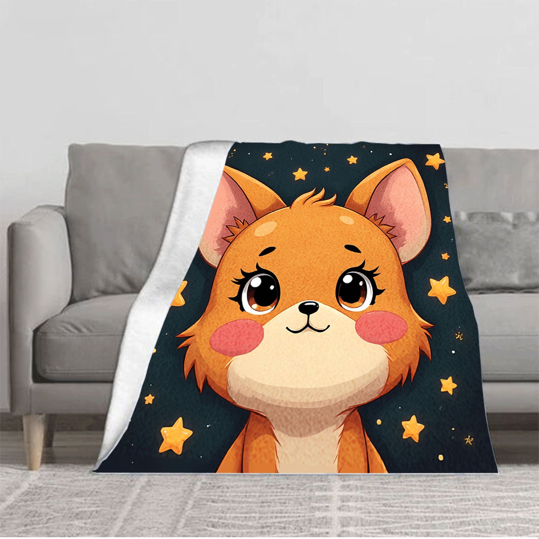 Cozy Cartoon Fox Flannel Blanket - Soft Warm Durable Design for Sofa ...