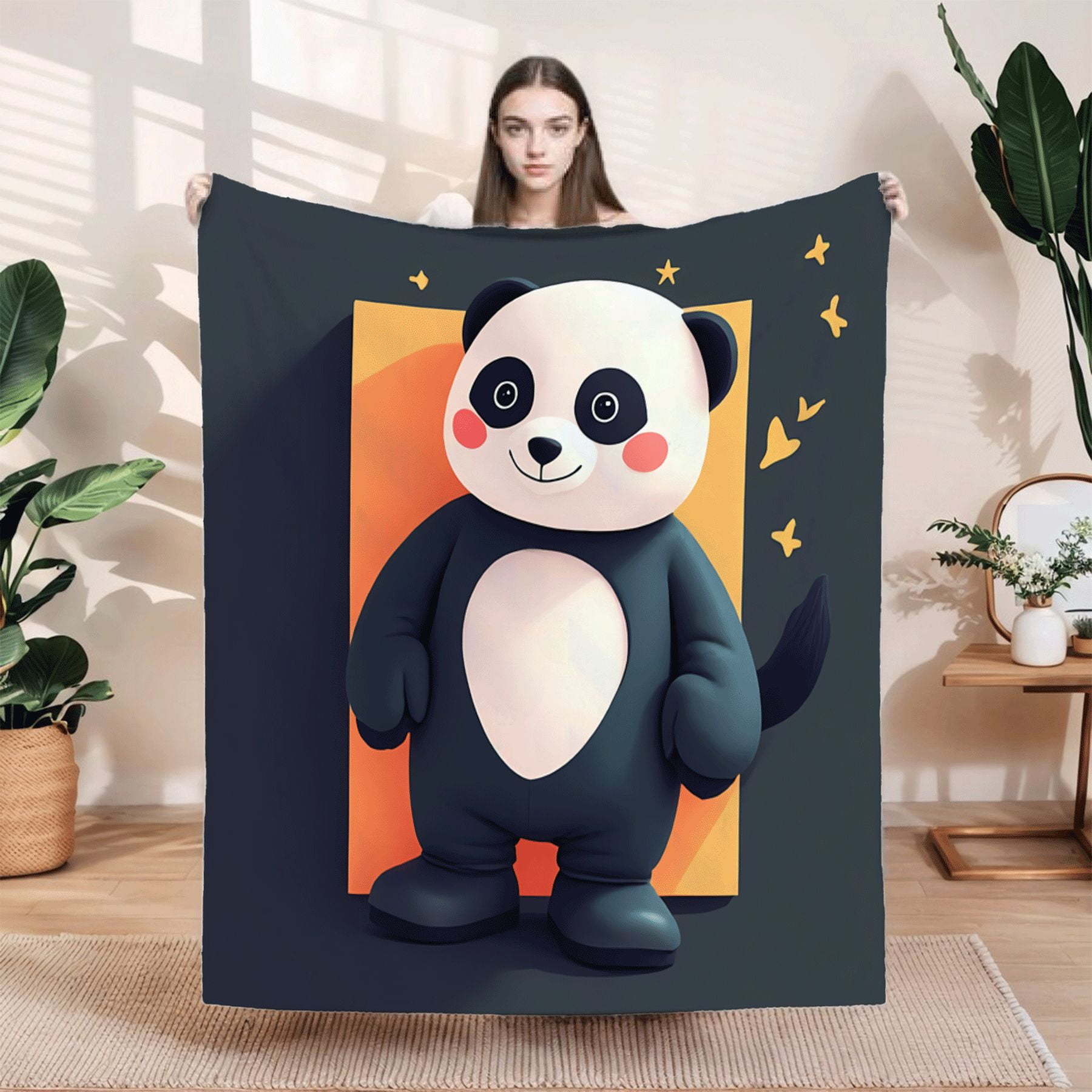 Cozy Cartoon Panda Flannel Blanket - Soft Warm Durable Perfect for Sofa ...