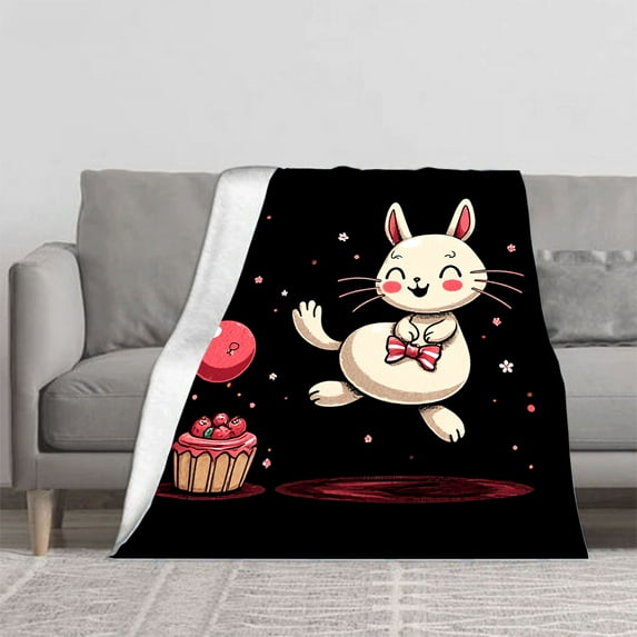 Cozy Cartoon Rabbit Flannel Blanket - Soft Warm Cheerful Design with ...