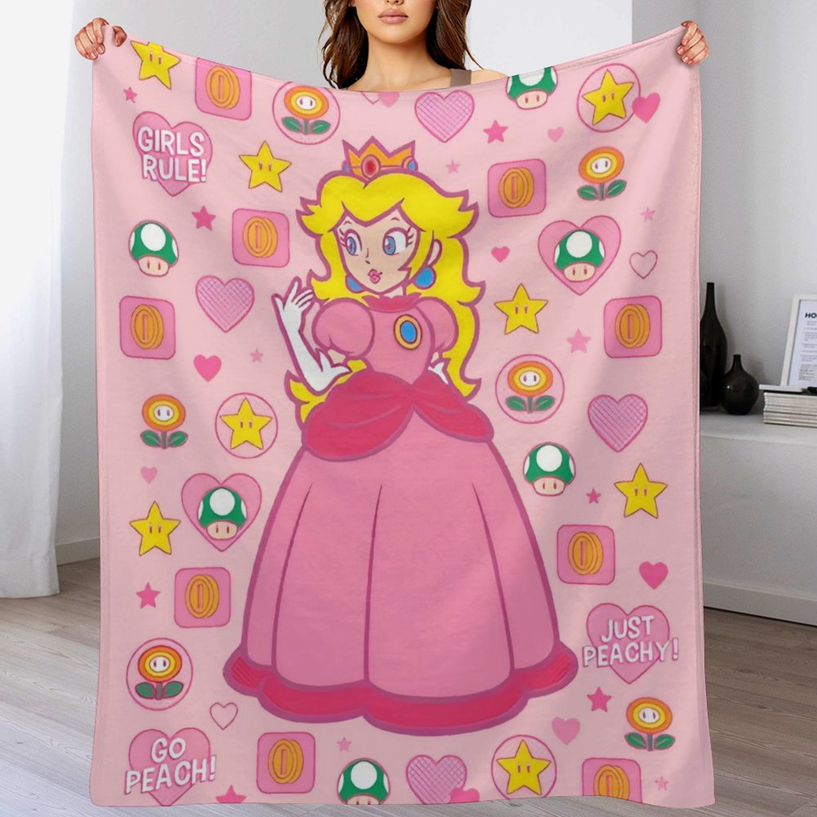 Cozy Cartoon Super Mario Princess Peach Themed Blanket - Ultra-Soft ...