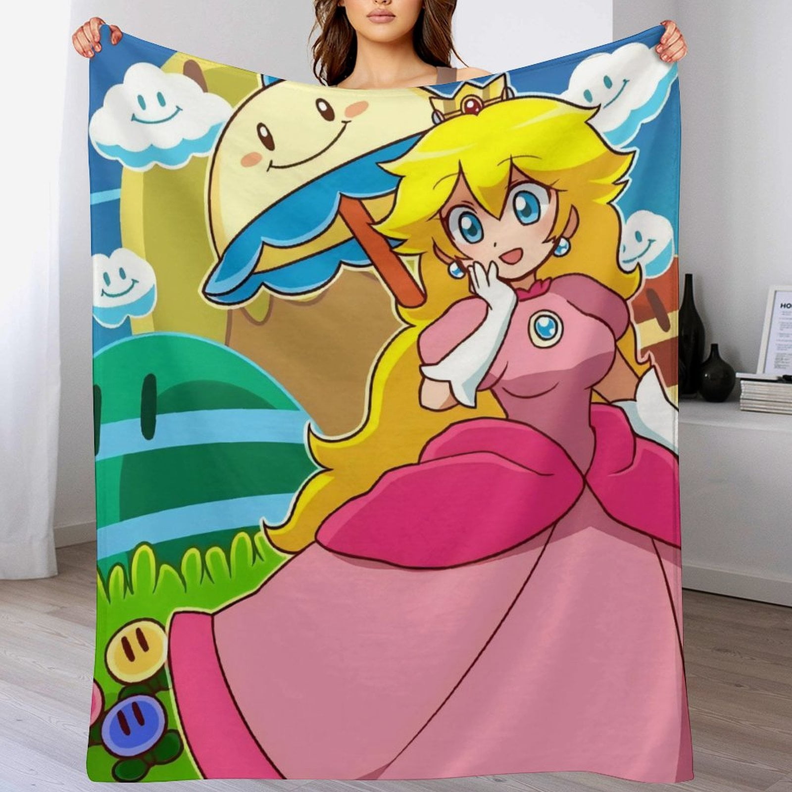 Cozy Cartoon Super Mario Princess Peach Themed Blanket - Ultra-Soft ...