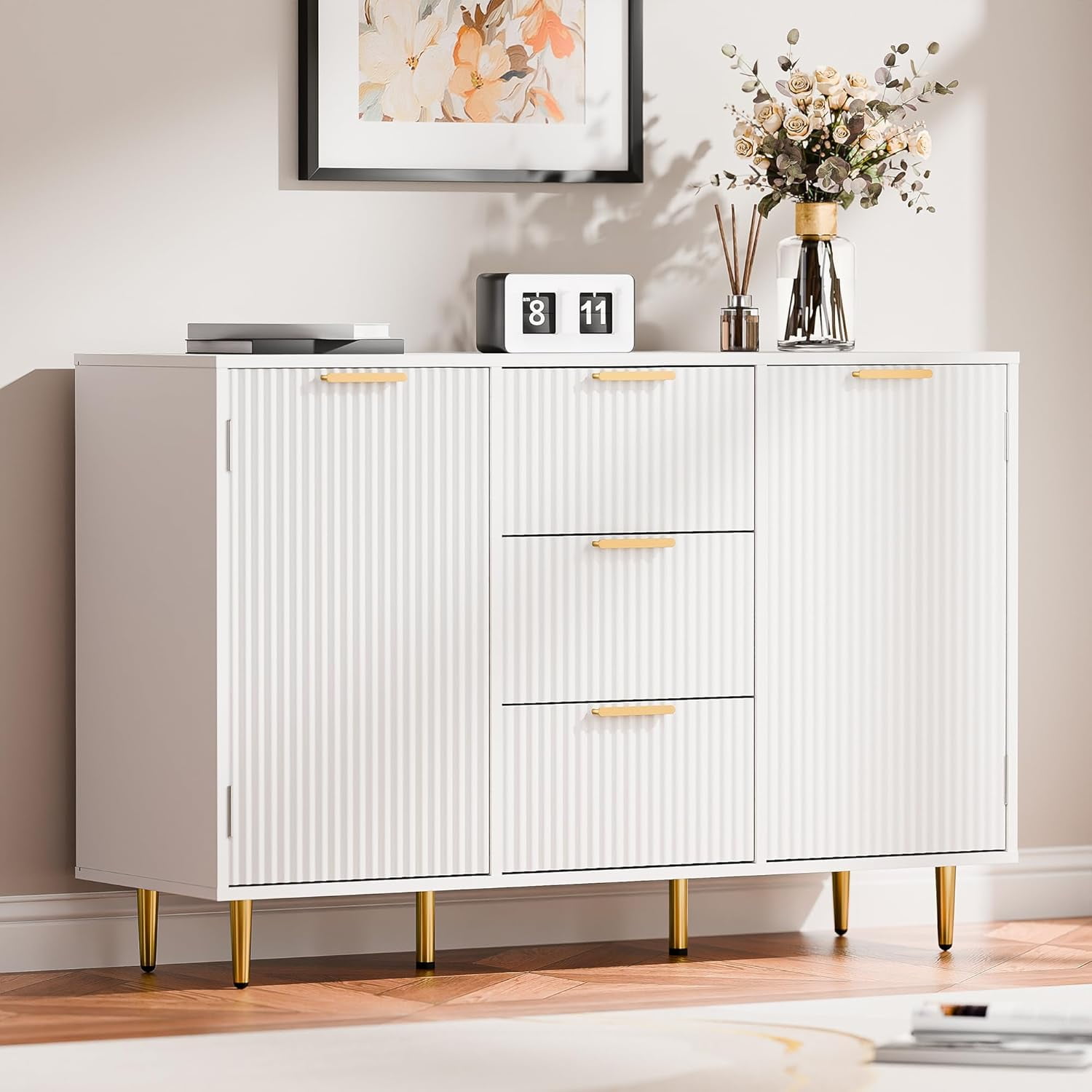 Cozy Castle 47.2" Buffet Cabinet, Large Coffee Bar Cabinet, Glossy ...