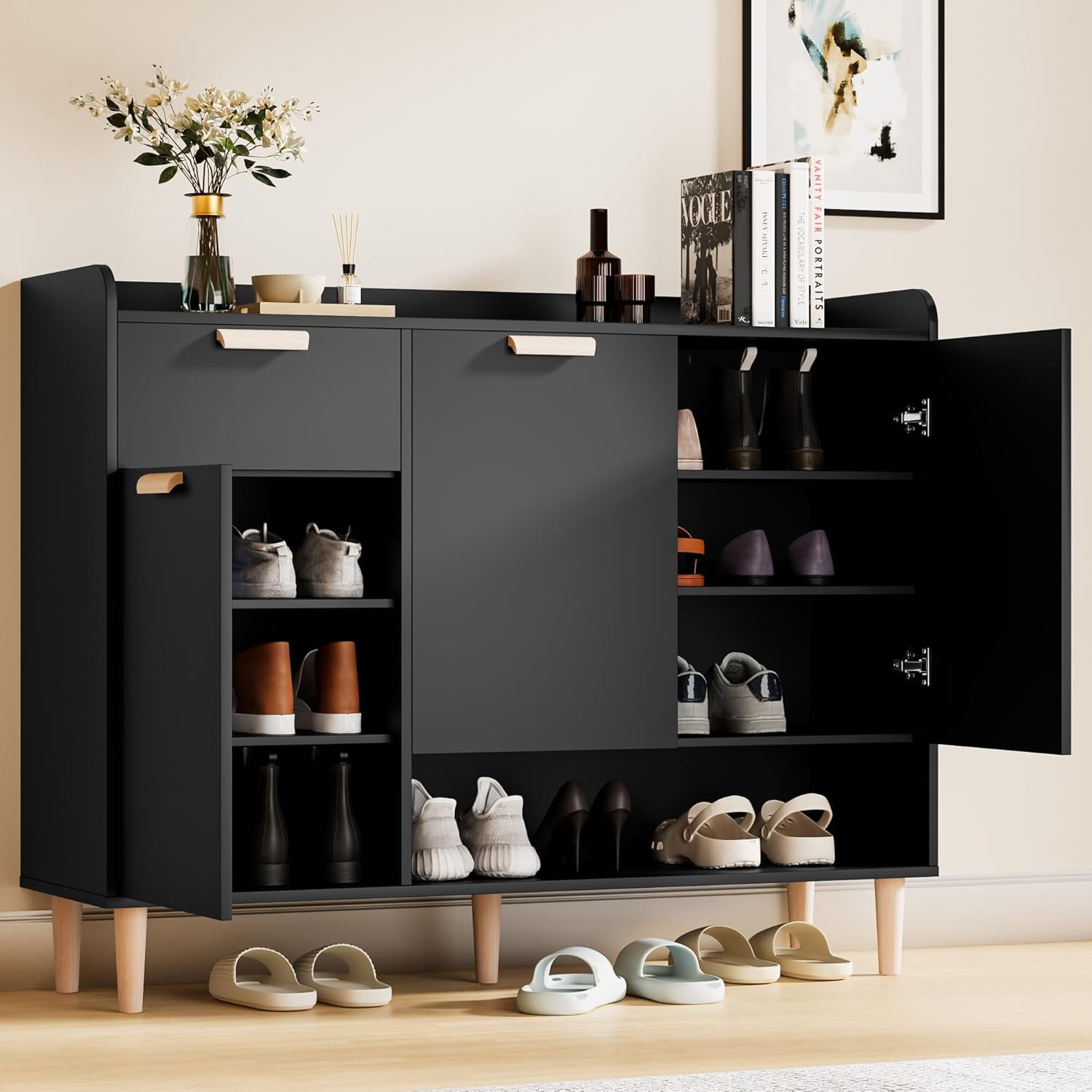 Cozy Castle 47.2'' Shoe Cabinet with Doors & Drawer, 4-Tier Shoe ...