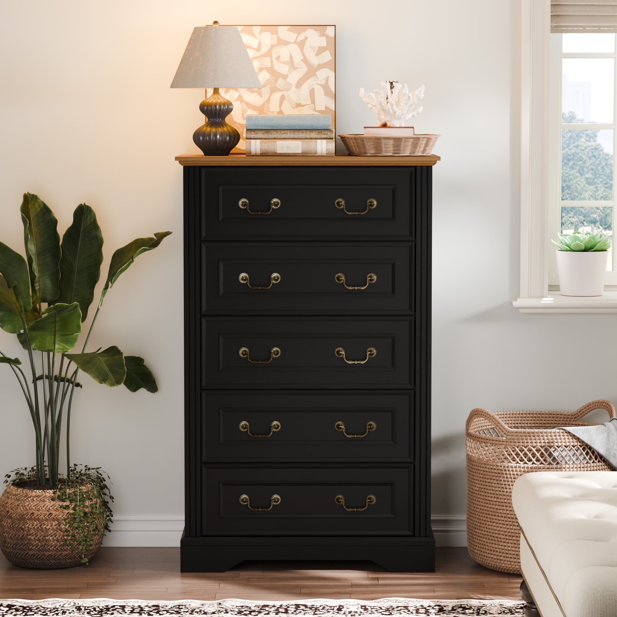 Cozy Castle 5-Drawer Dresser for Bedroom & Living Room, Farmhouse Wood ...